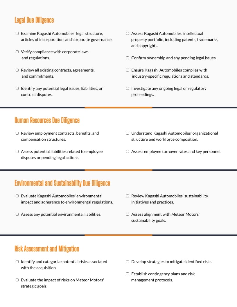 Acquisition Due Diligence Checklist Template | Visme