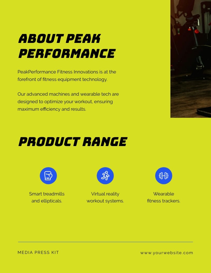 Advanced Fitness Equipment Manufacturer Press Kit Template | Visme