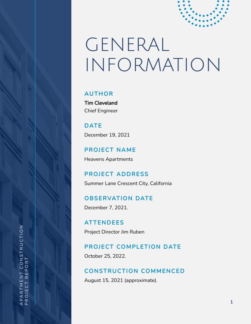 Apartment Construction Project Report Template | Visme