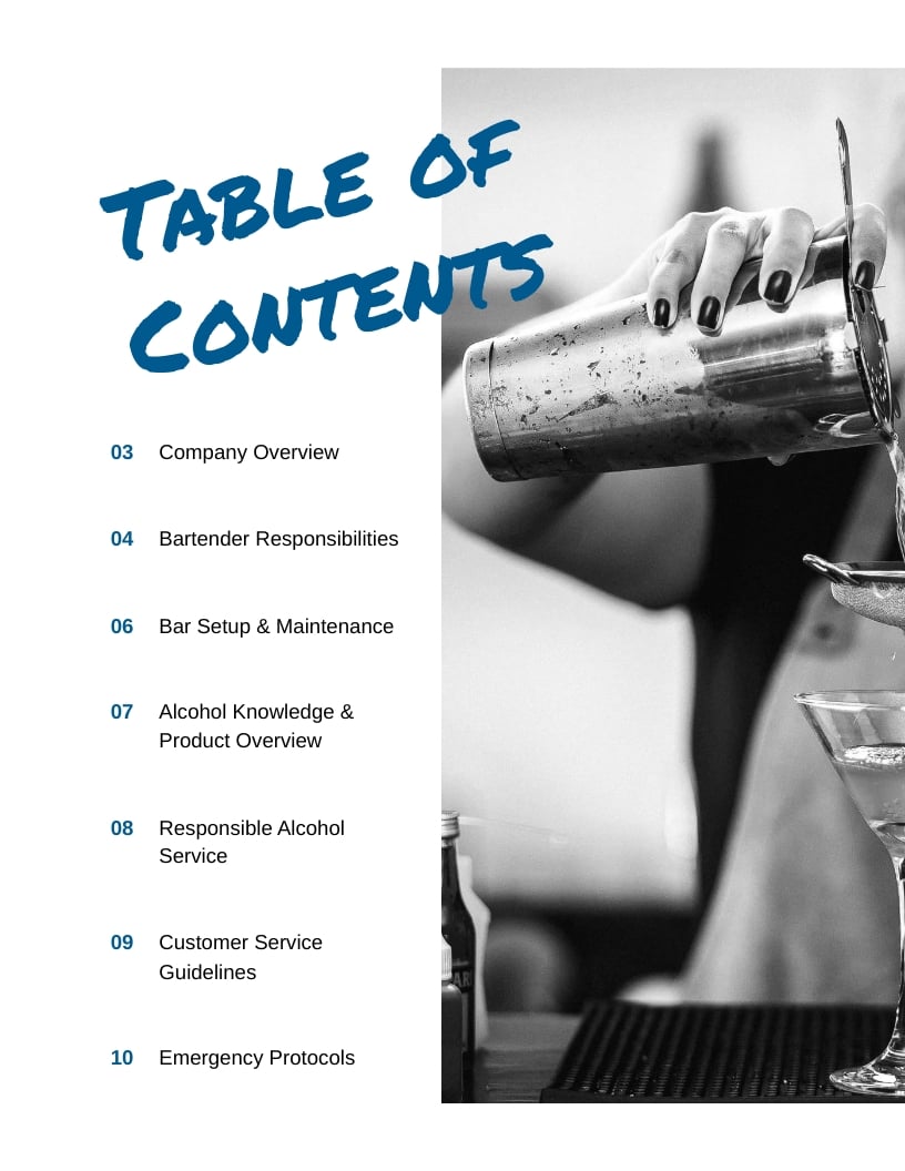 Bartender Training Manual Template | Visme