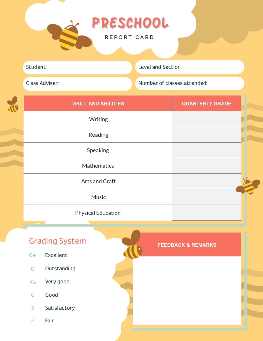 Printable Preschool Report Card Template Printable Templates