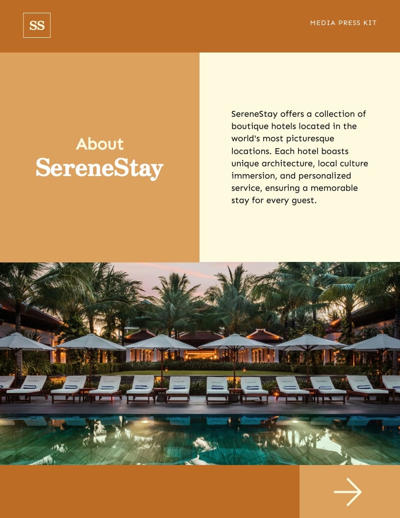 Boutique Hotel Chain Press Kit Template | Visme