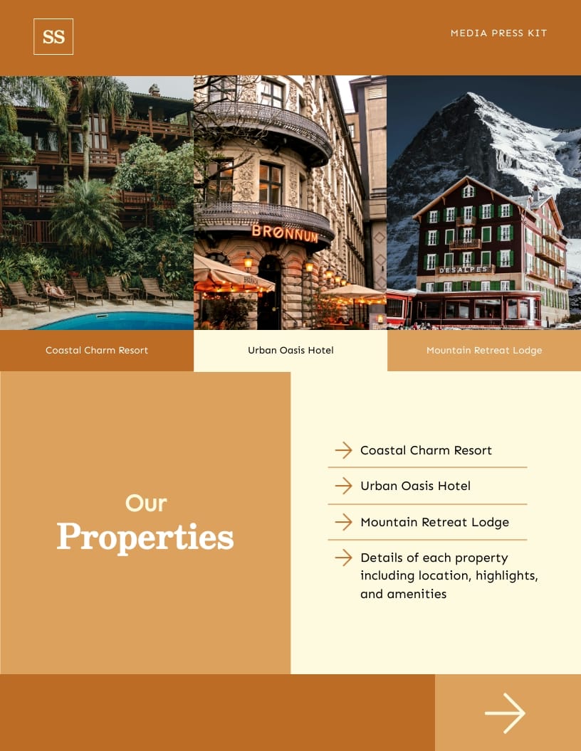 Boutique Hotel Chain Press Kit Template | Visme