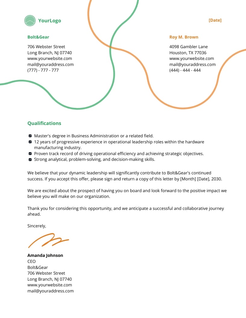 COO Job Offer Letter Template | Visme