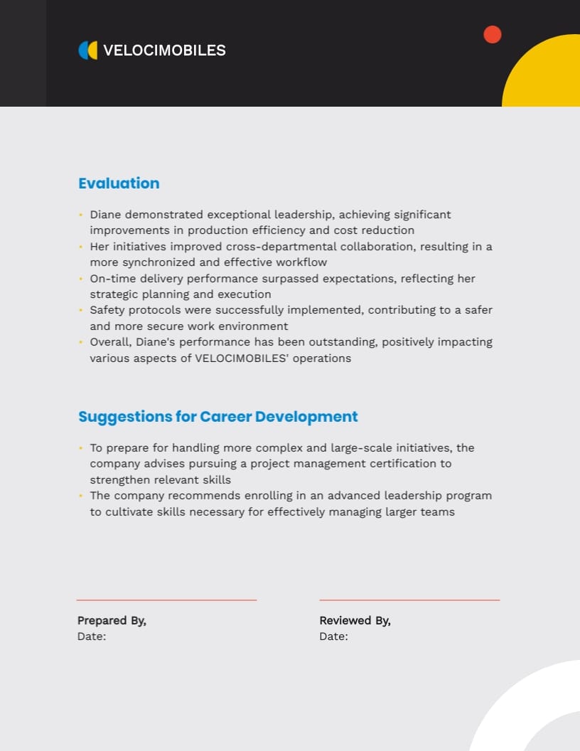 COO Performance Review Template | Visme