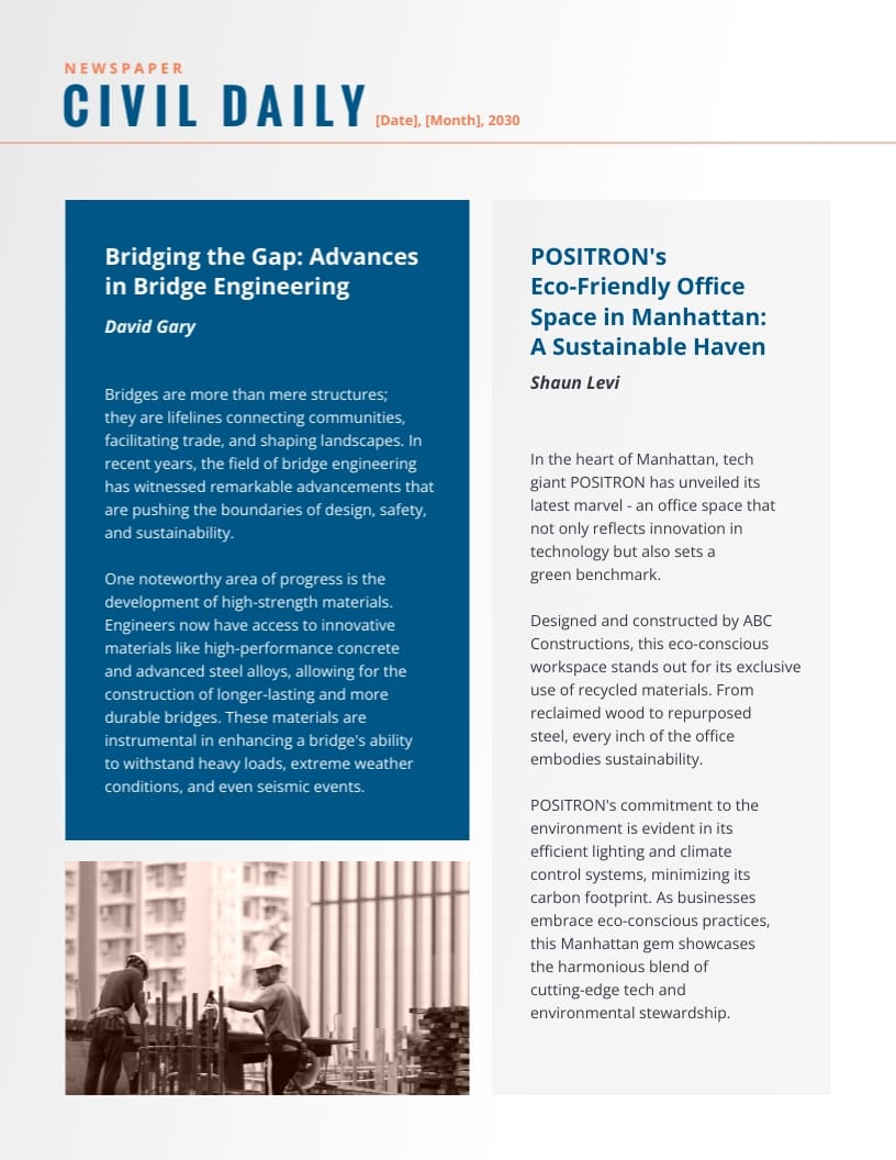Civil Engineering Newspaper Template | Visme