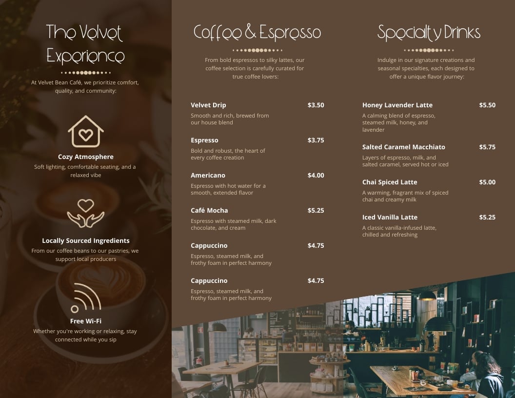 Coffee Shop Cafe Brochure Template | Visme