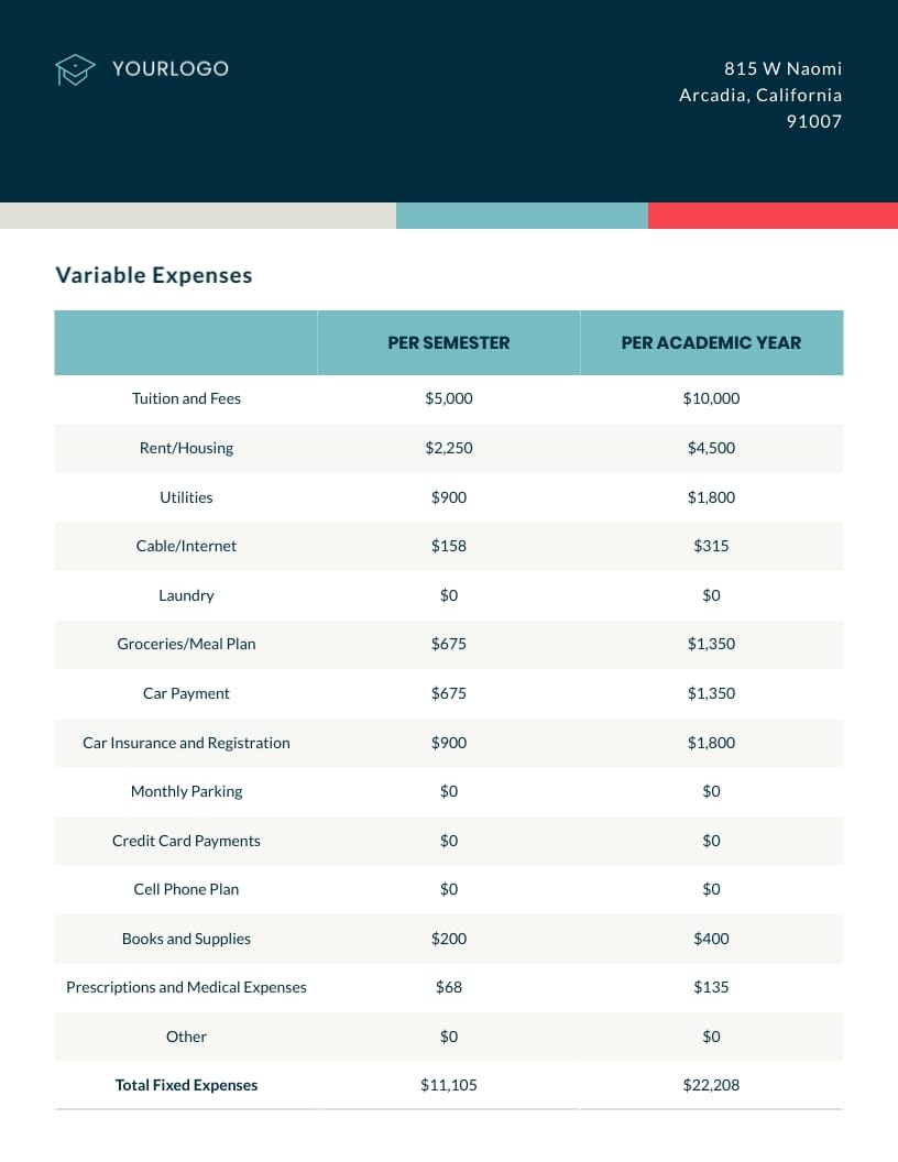 College Yearly Budget Template | Visme
