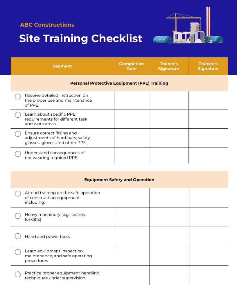 Construction Site Training Checklist Template | Visme