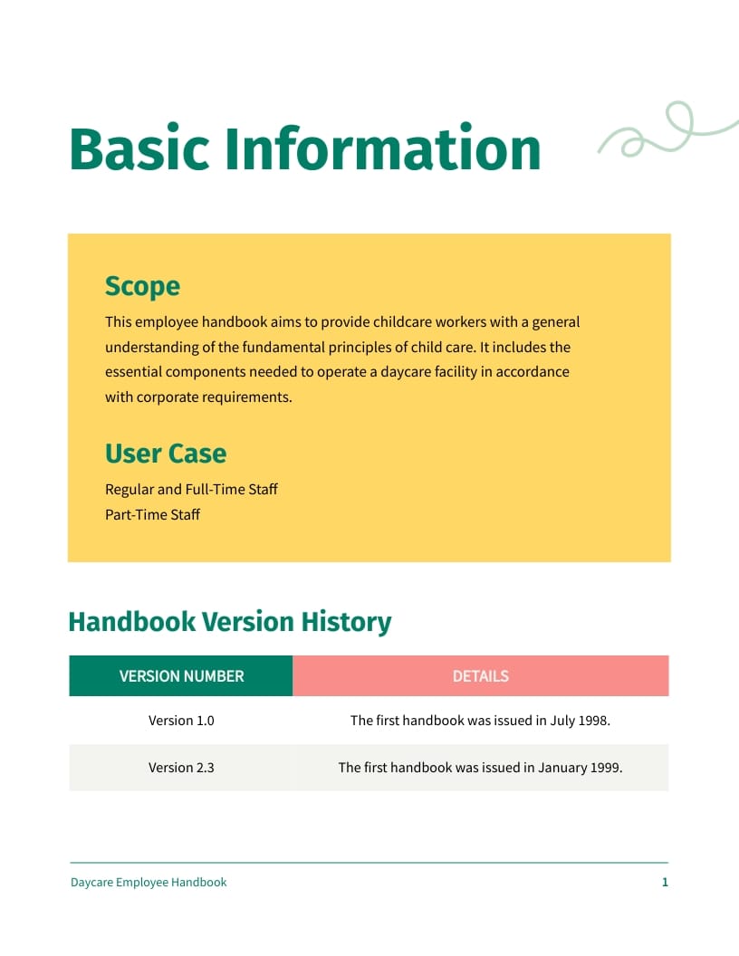 Day Care Center Employee Handbook Template | Visme