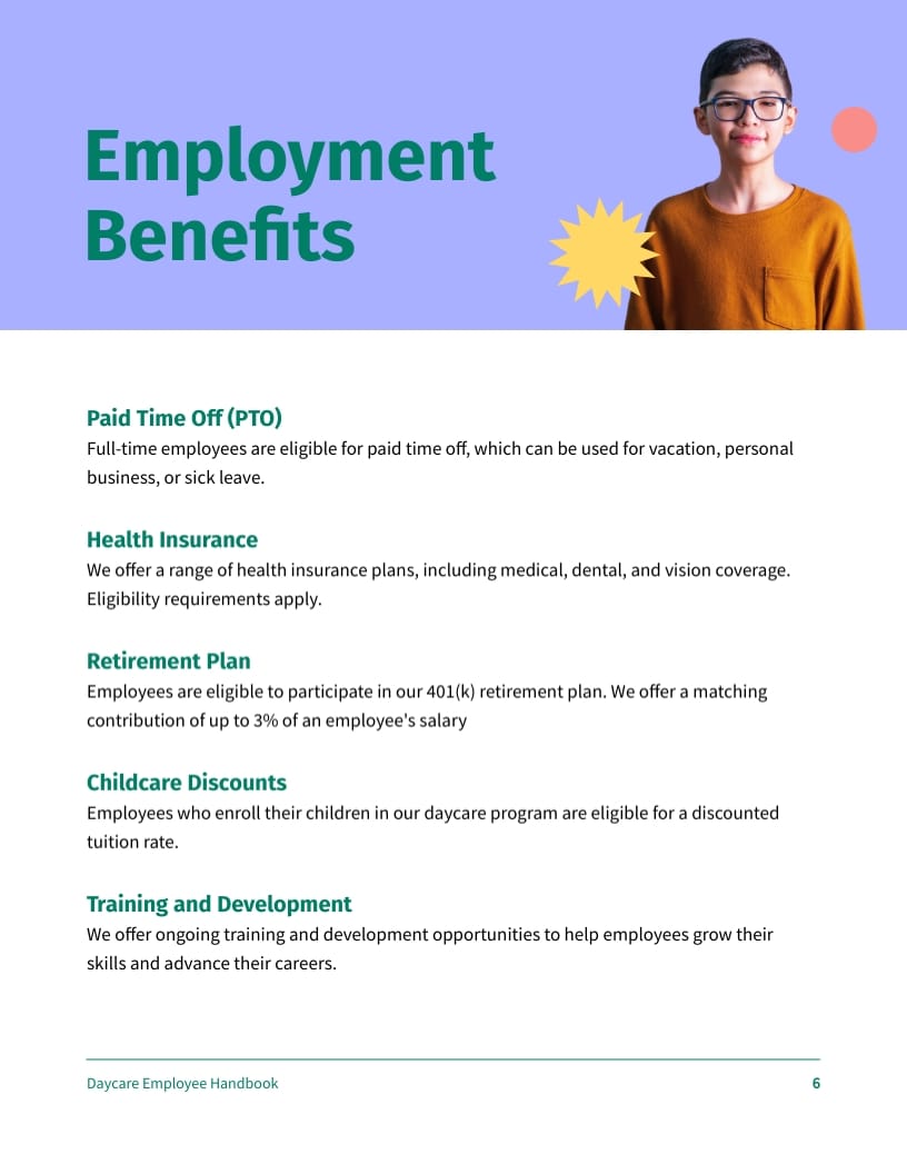 Day Care Center Employee Handbook Template | Visme