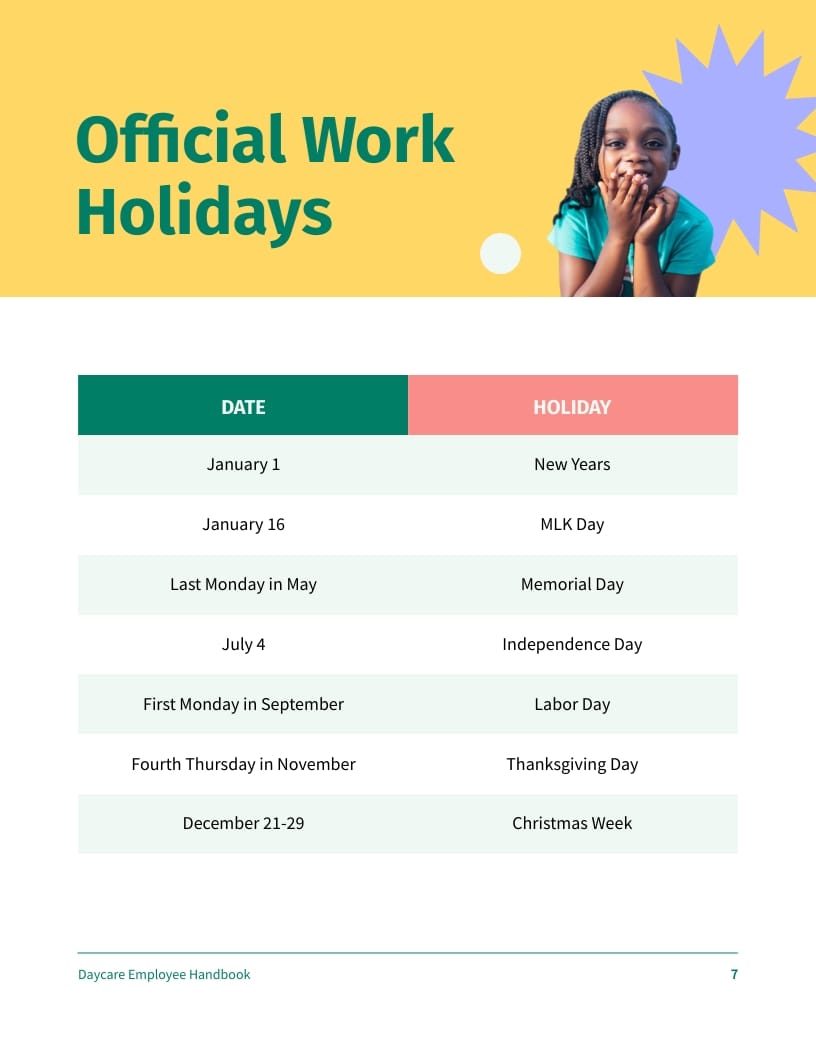 Day Care Center Employee Handbook Template | Visme