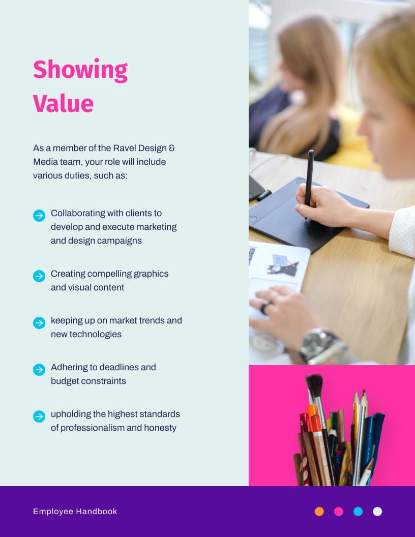 Design and Media Employee Handbook Template | Visme