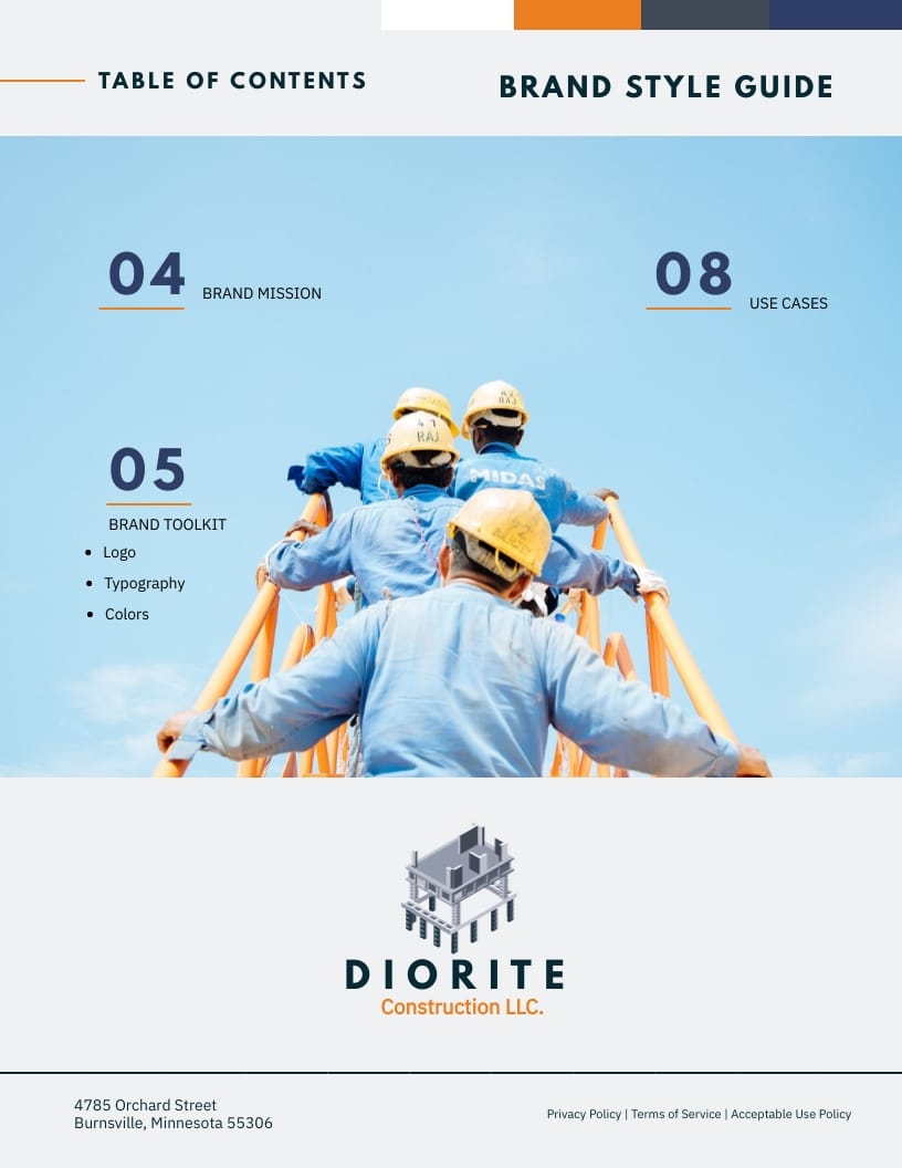 Diorite Construction Brand Guidelines Template | Visme