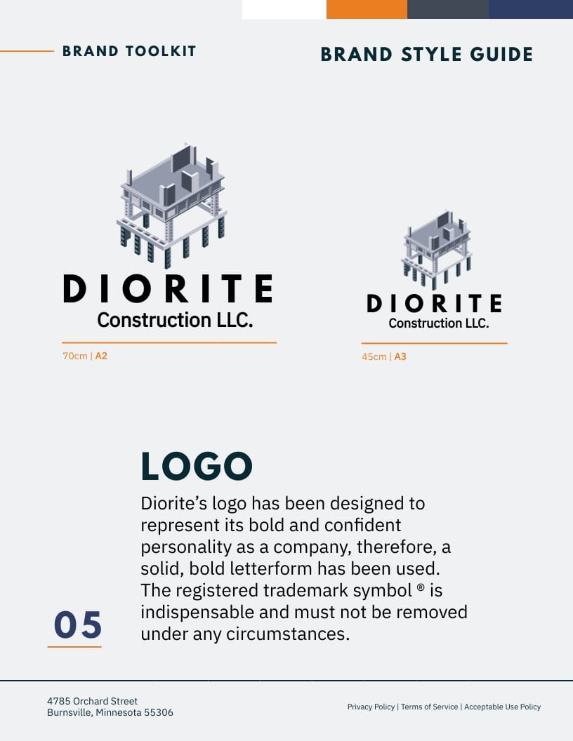 Diorite Construction Brand Guidelines Template | Visme