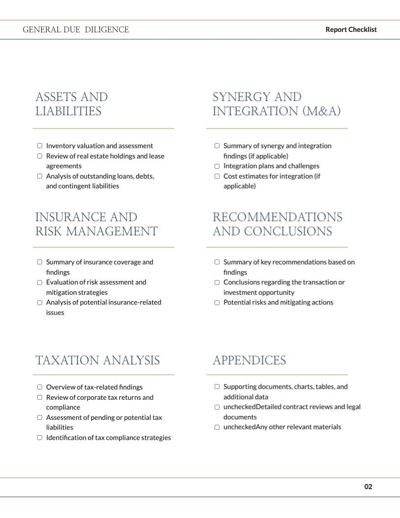 Due Diligence Report Checklist Template | Visme