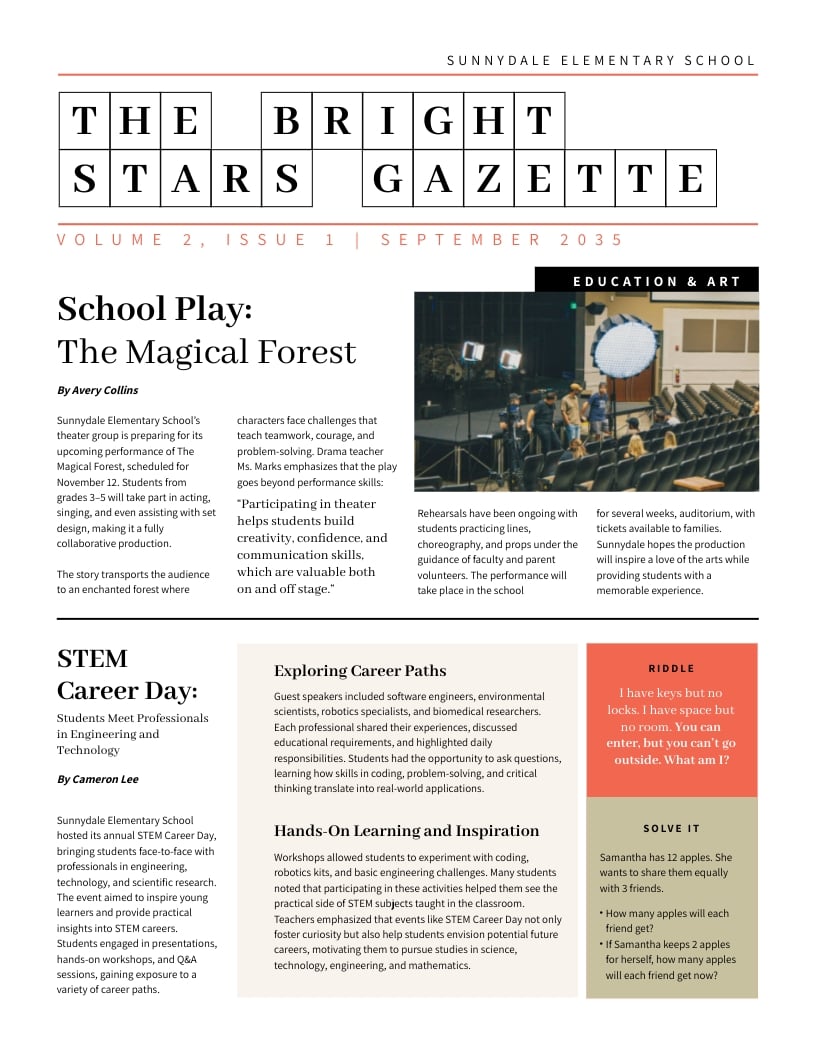 Elementary School Newspaper Template | Visme