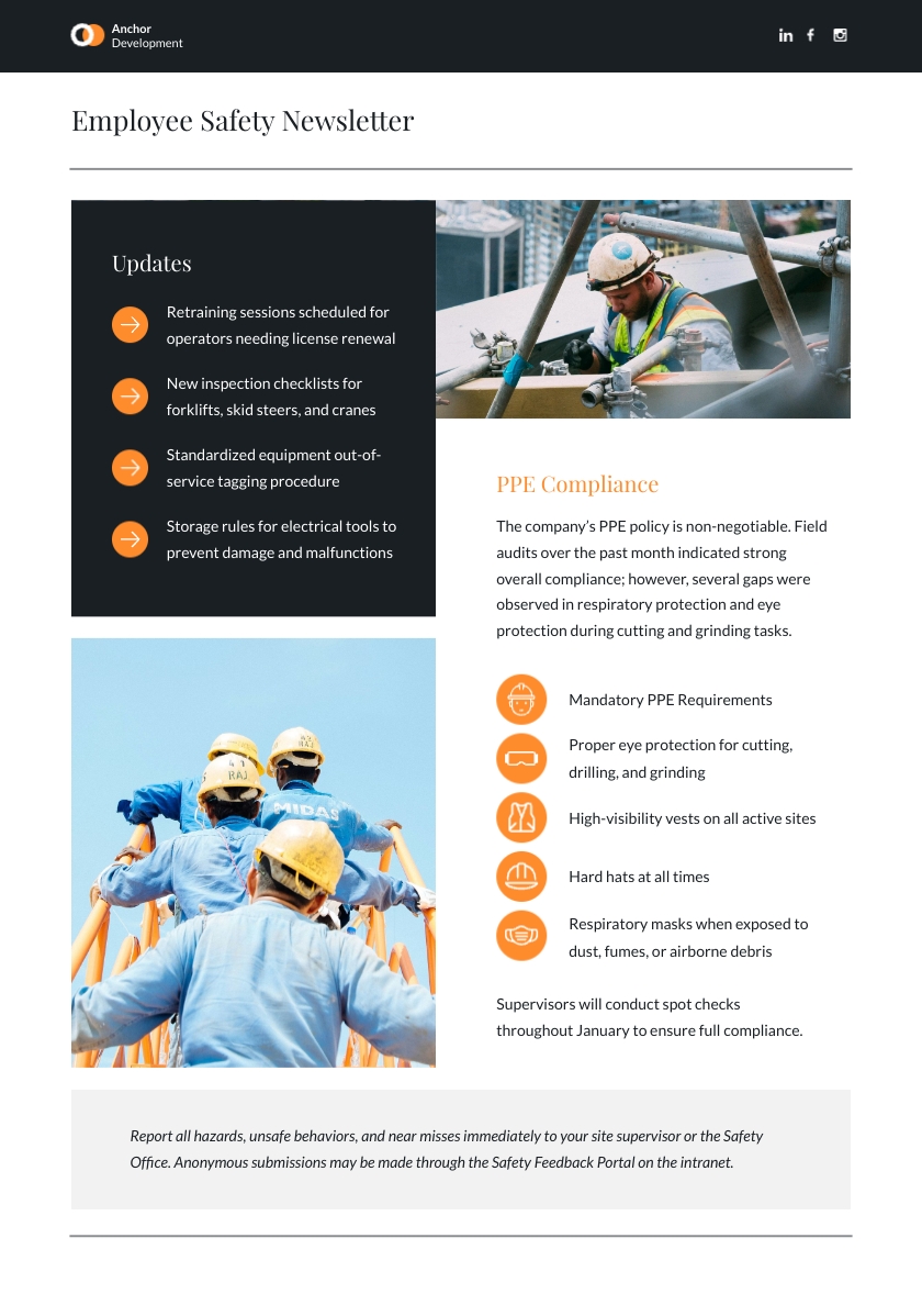 Employee Safety Newsletter Template | Visme