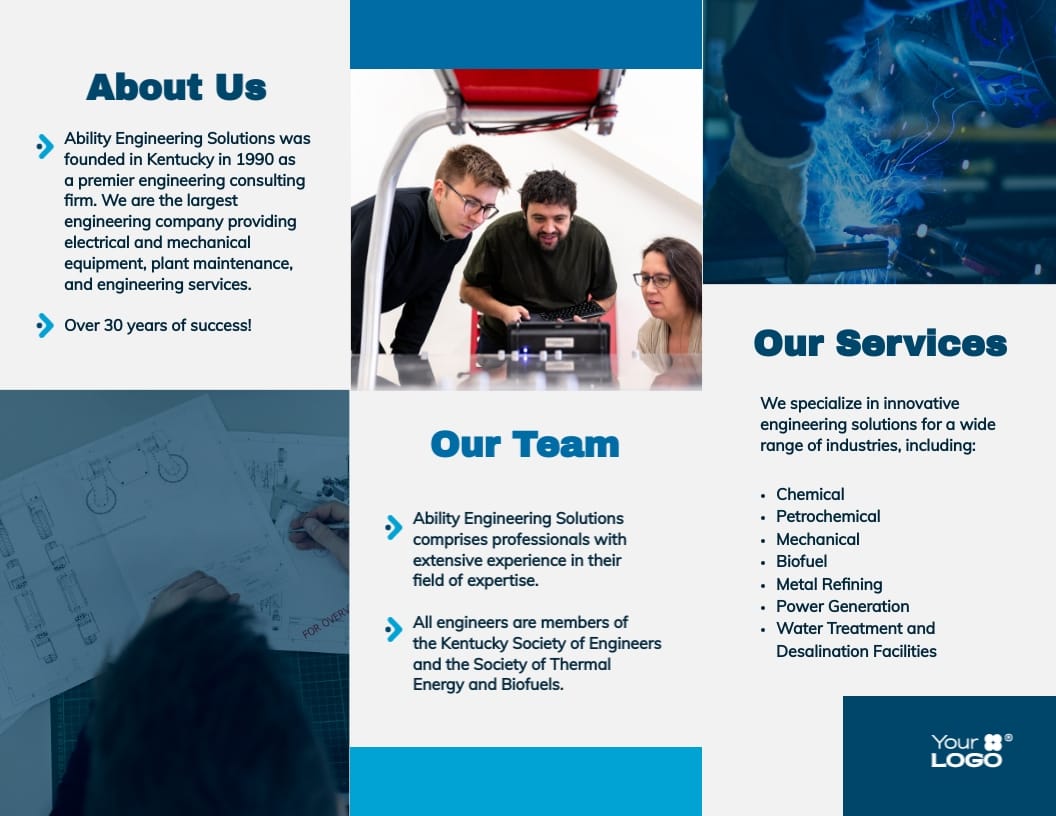 Engineering Consultancy Firm Trifold Brochure Template | Visme