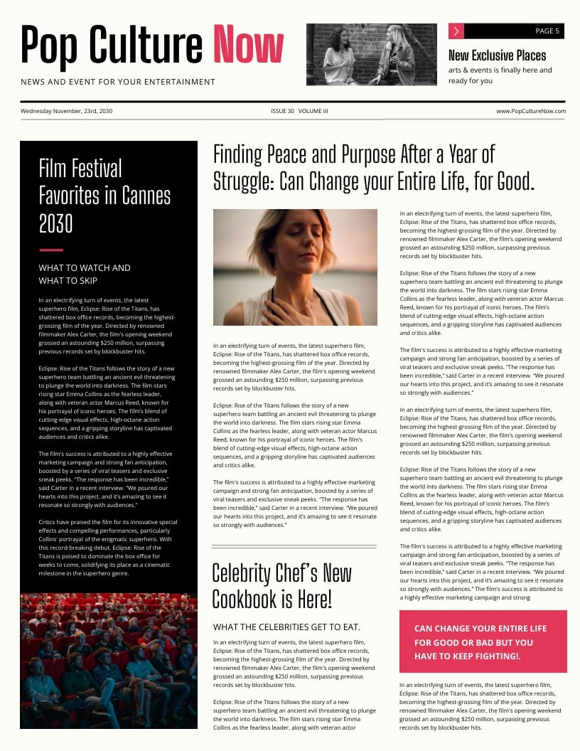 Entertainment Newspaper Template | Visme