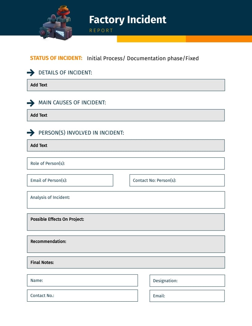 Factory Incident Report Template | Visme