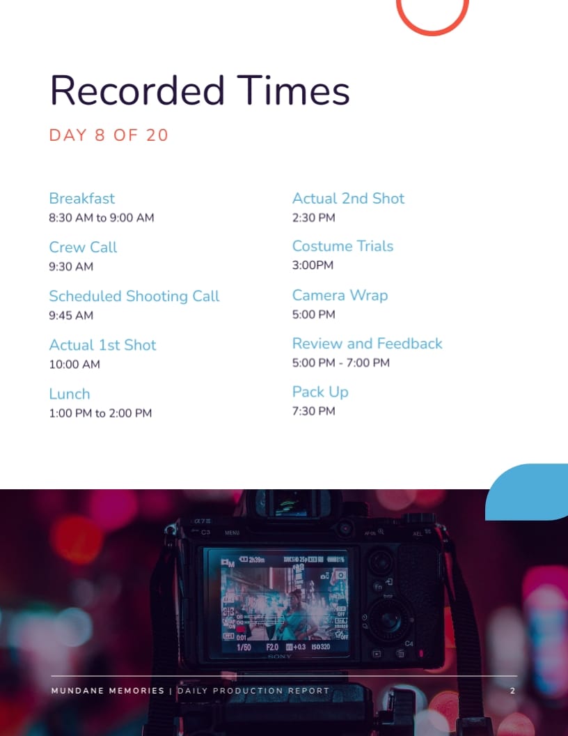 Film Production Report Template | Visme