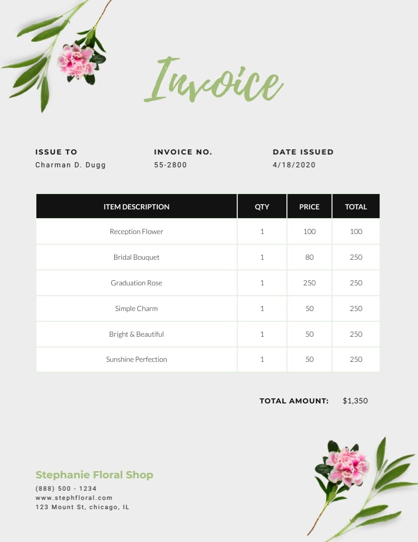 Floral Invoice Template Printable Word Searches