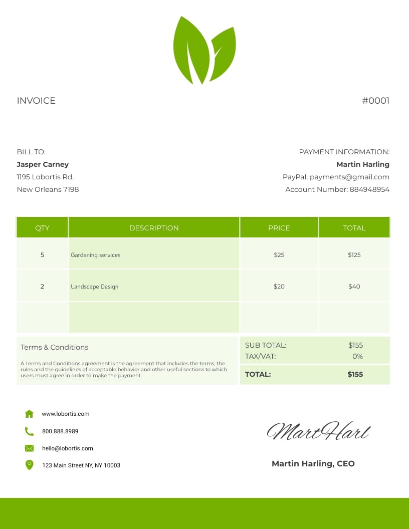 Gardening Invoice Template Visme
