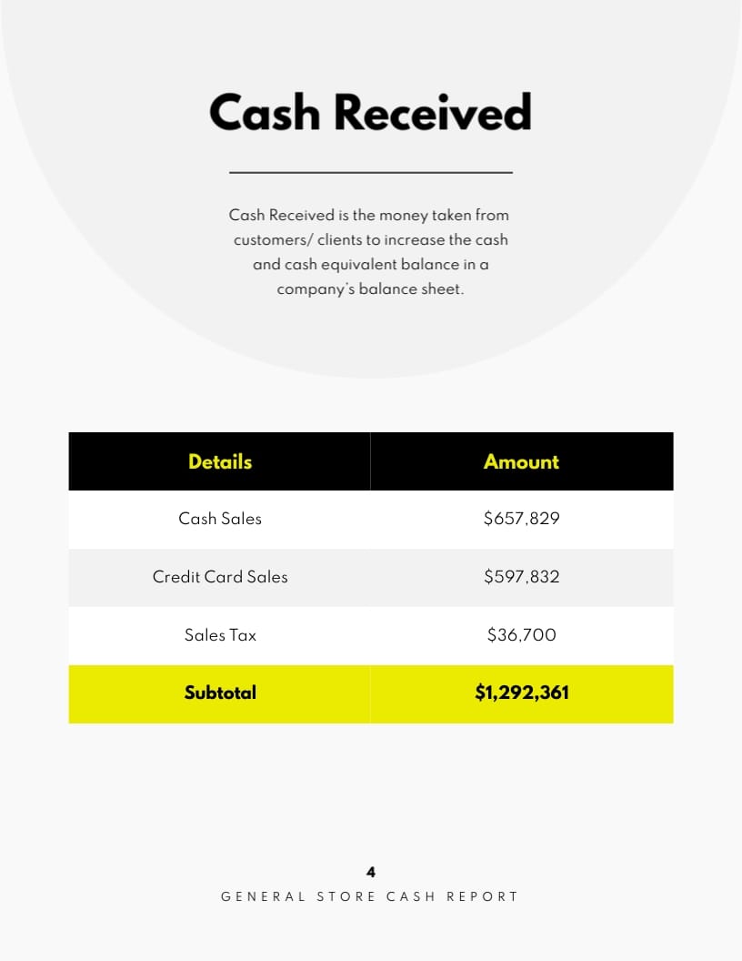 General Cash Report Template | Visme