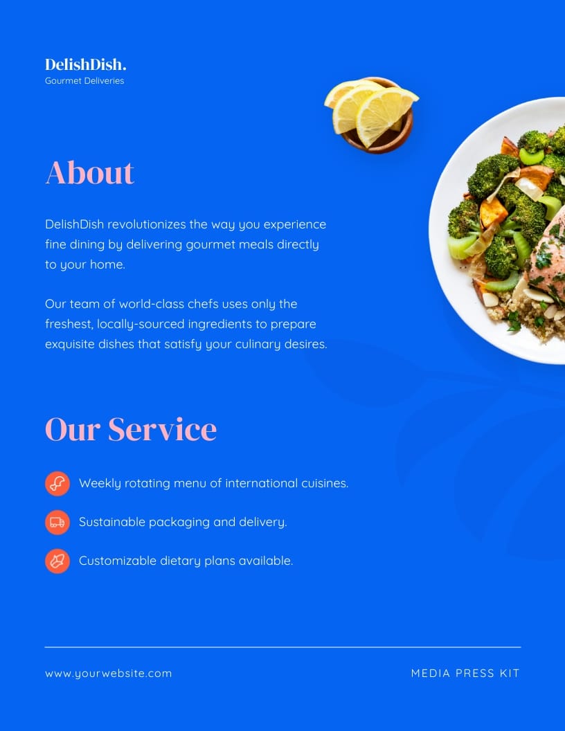 Gourmet Food Delivery Service Press Kit Template | Visme