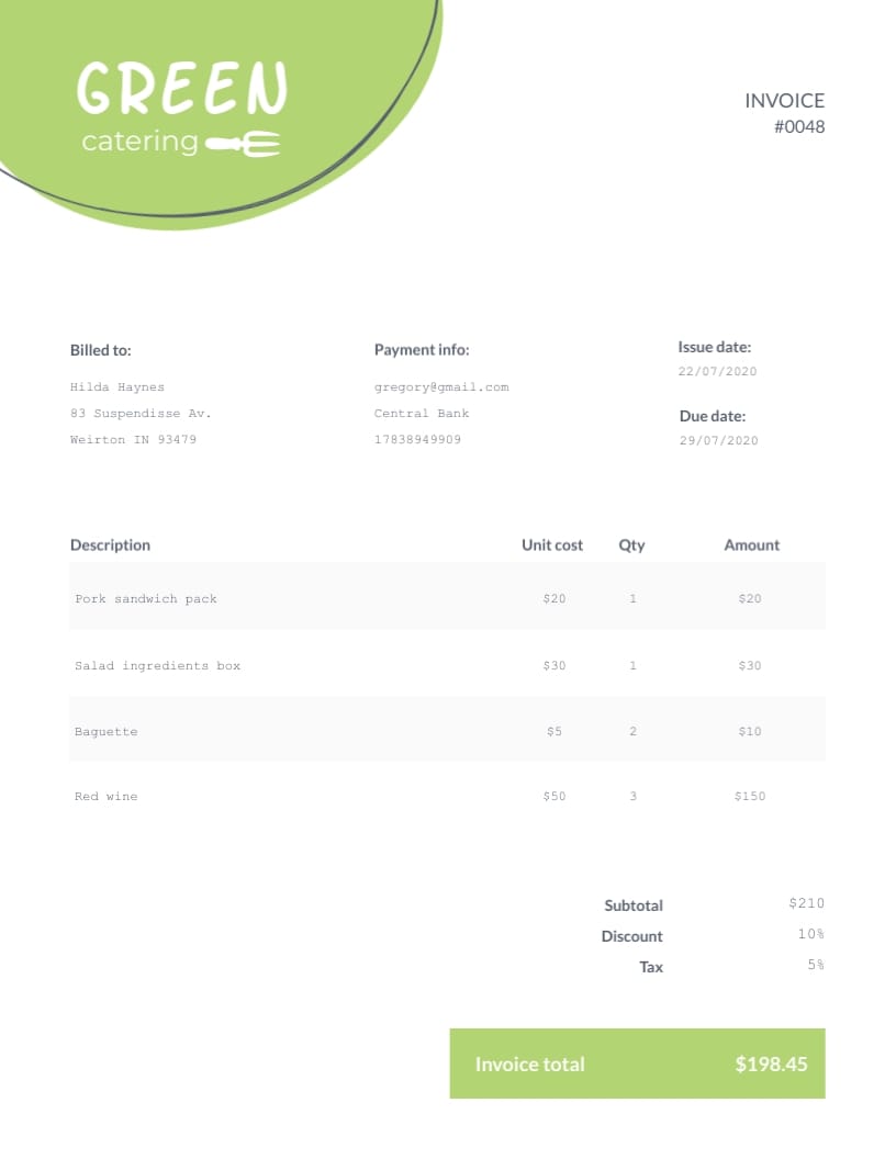 Invoice Template For Catering Services MS Excel Templates