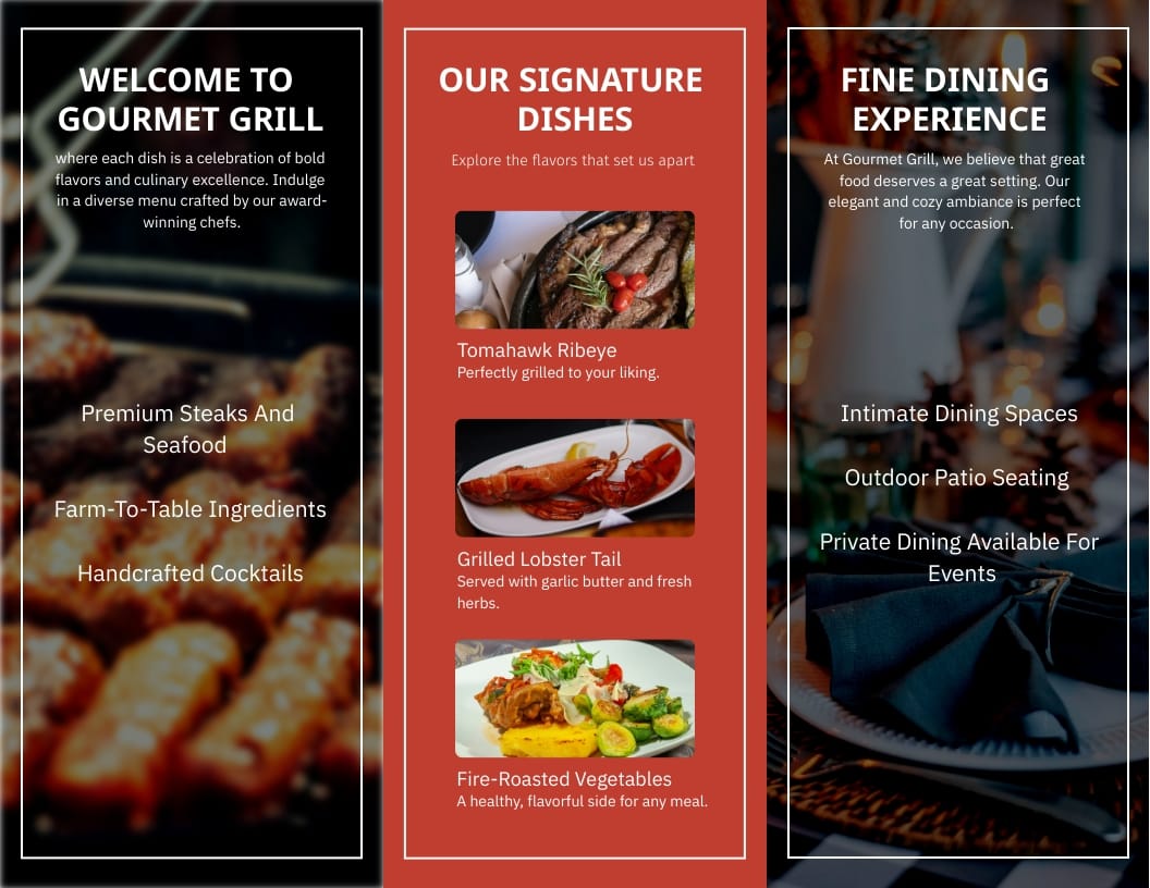 Grill Restaurant Brochure Template | Visme