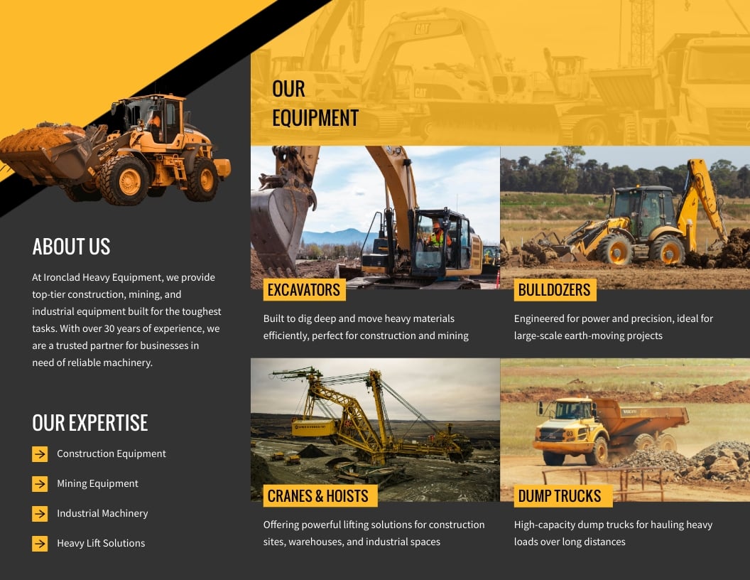 Heavy Equipment Brochure Template | Visme