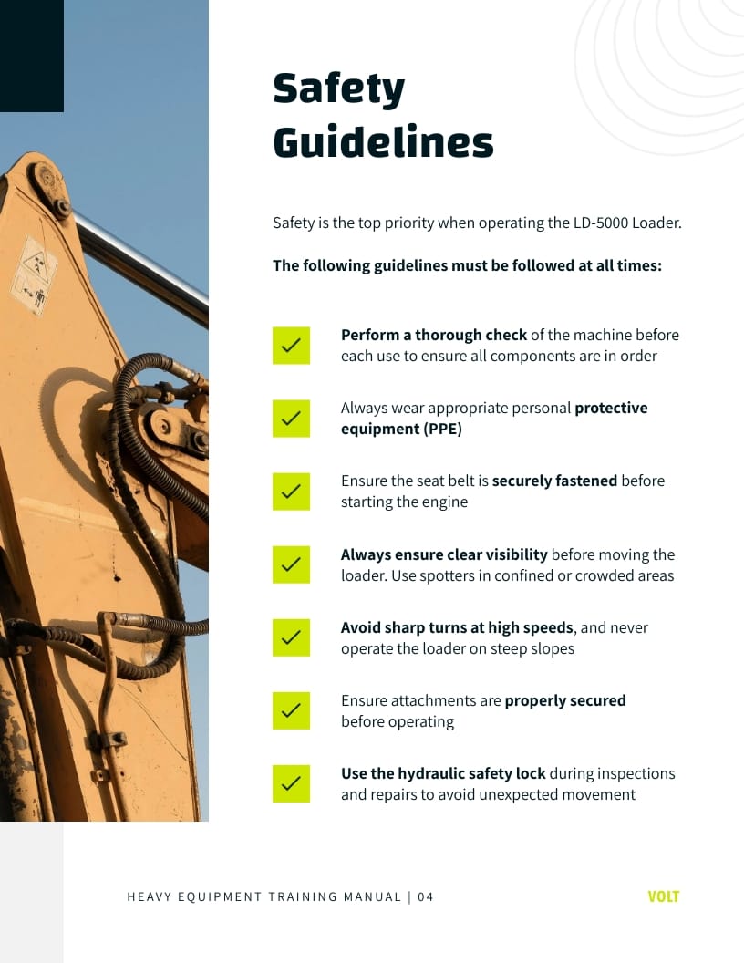 Heavy Equipment Training Manual Template | Visme