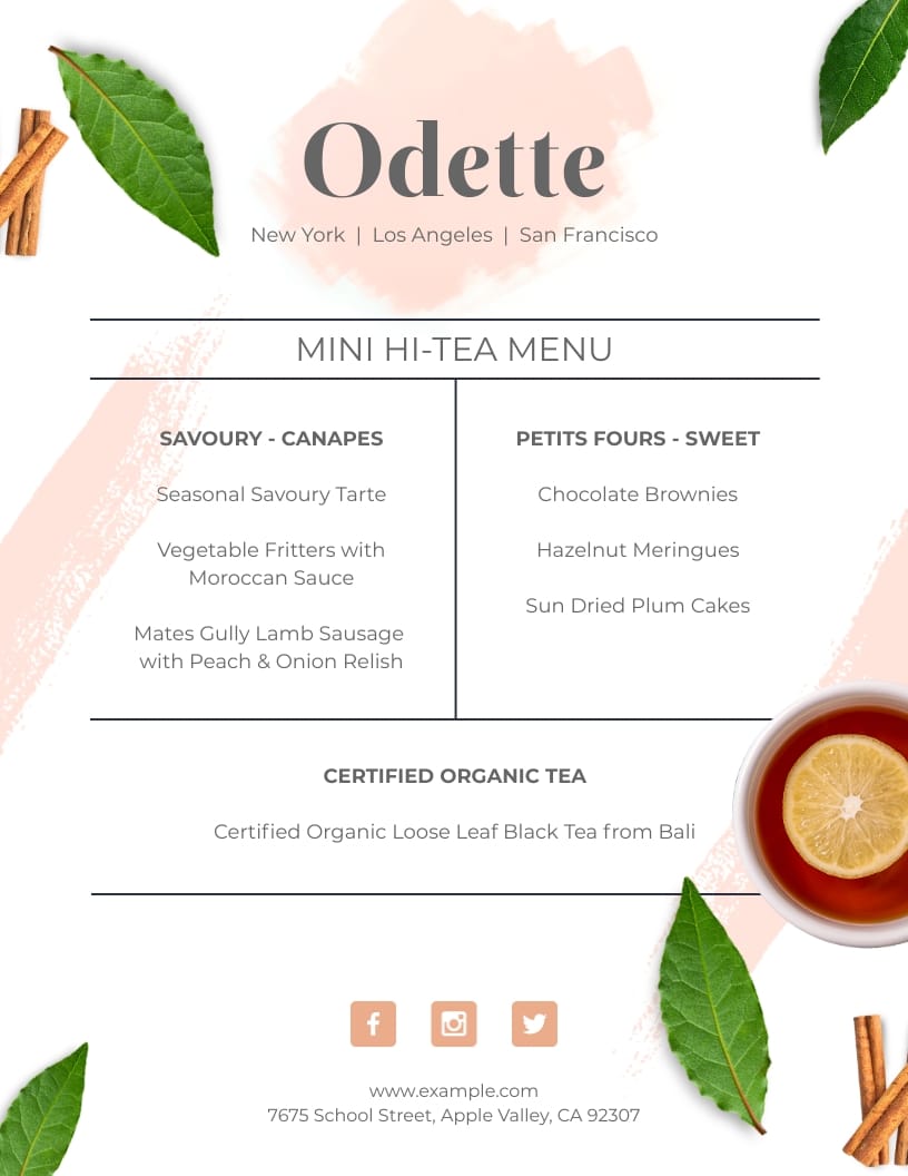 Hi Tea Menu Template Visme