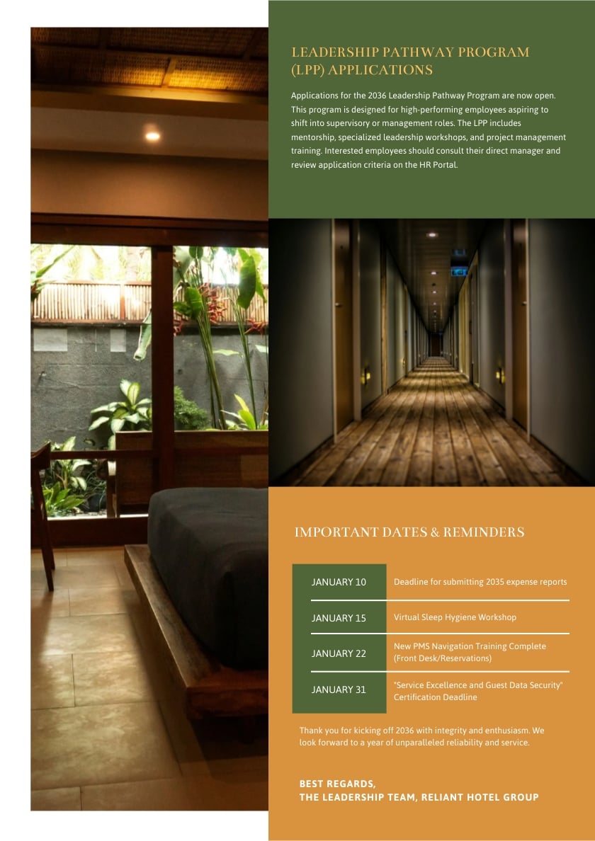 Hotel Employee Newsletter Template | Visme