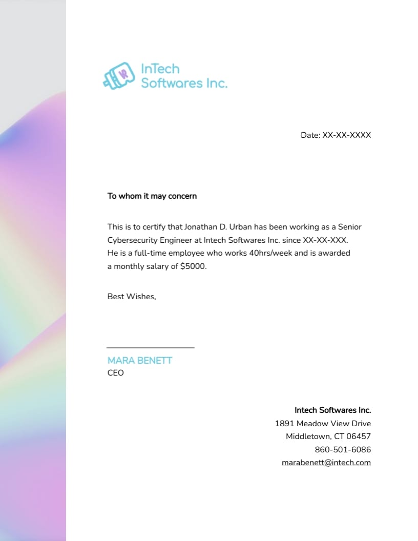 Employment Verification Letter To Whom It May Concern