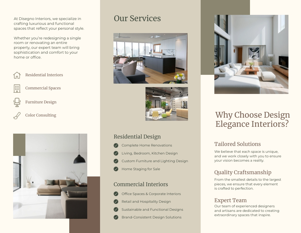 Interior Decor Trifold Brochure Template | Visme