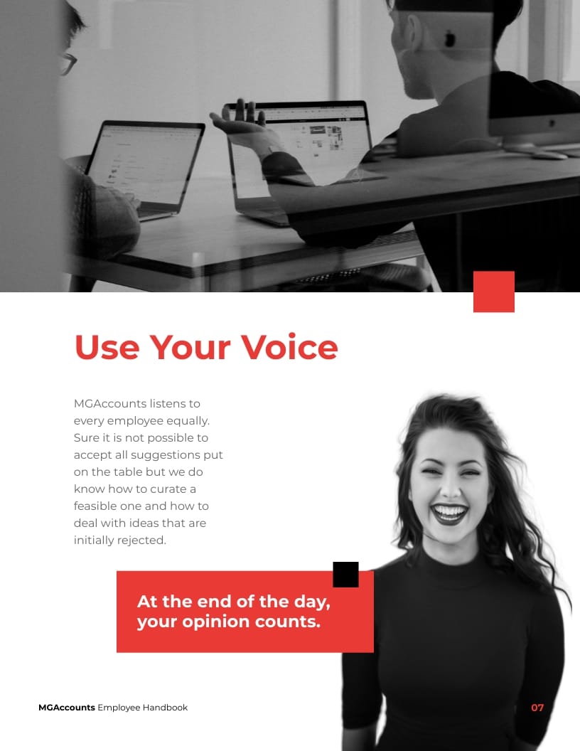 MGAccounts Employee Handbook Template | Visme