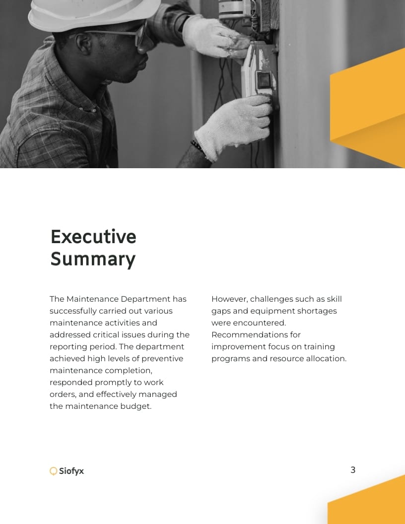 Maintenance Department Operational Report Template | Visme