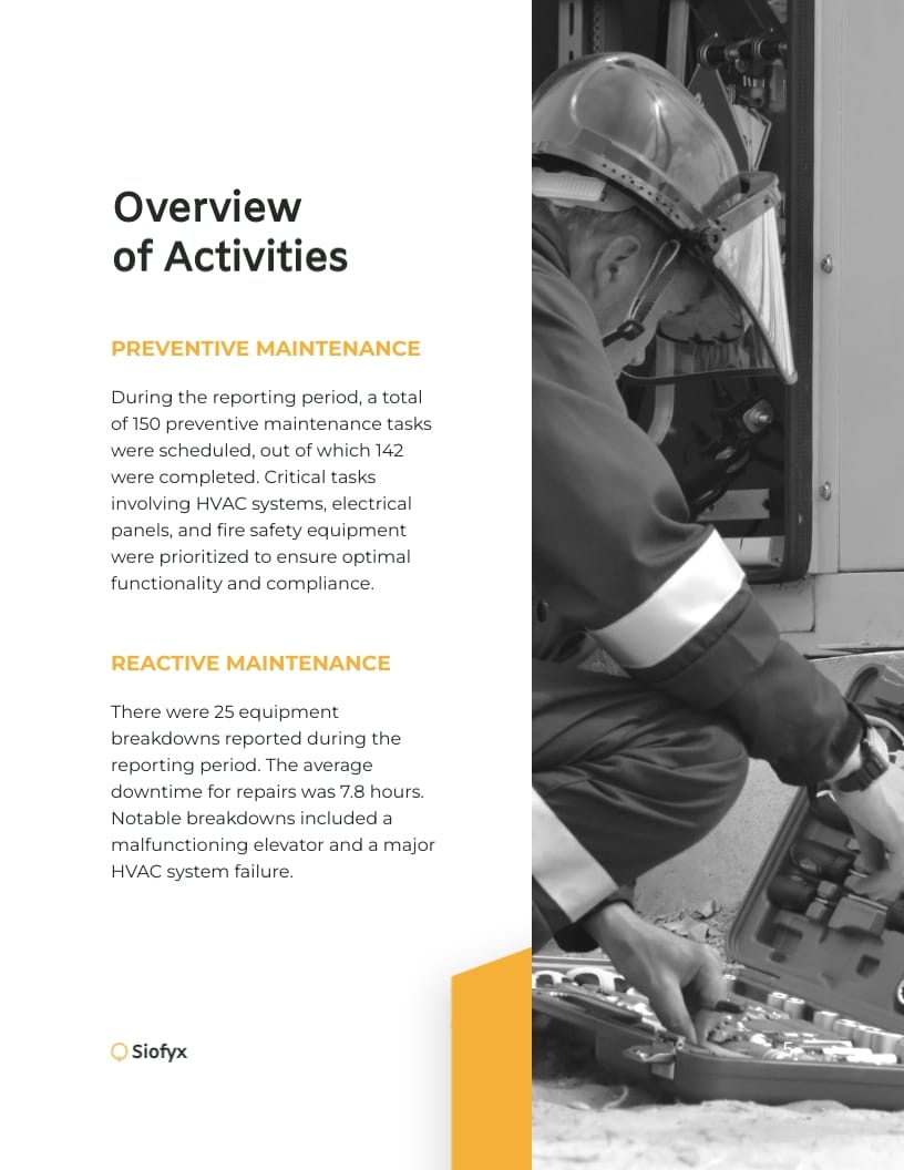 Maintenance Department Operational Report Template | Visme