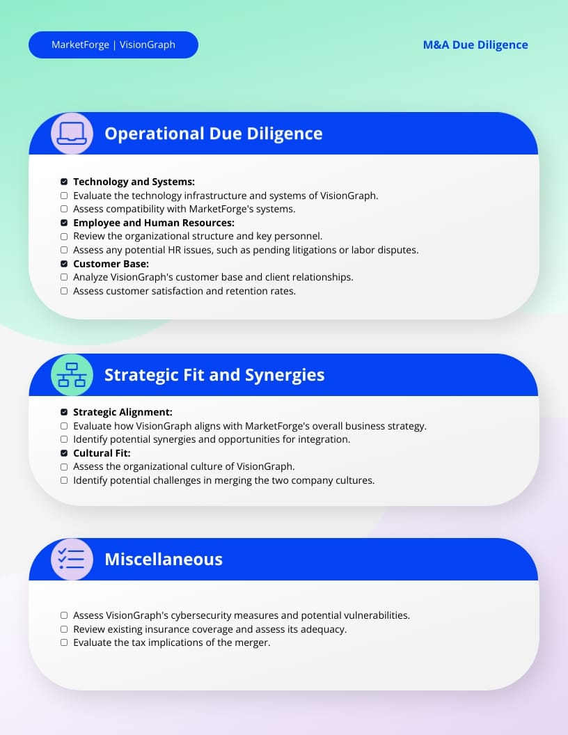 MandA Due Diligence Checklist Template | Visme