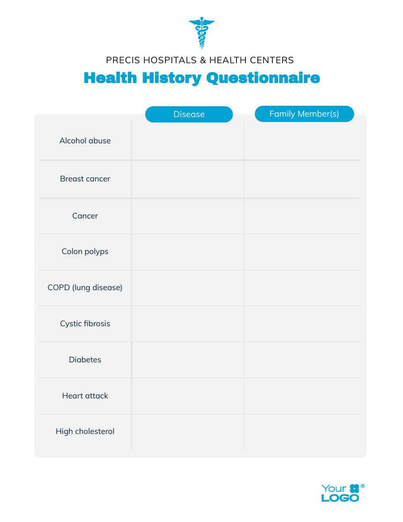 Medical History Questionnaire Worksheet Template | Visme