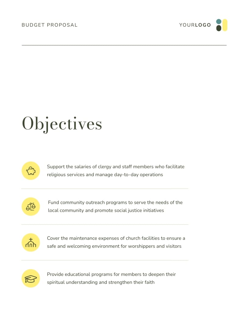 Ministry One Page Budget Proposal Template | Visme