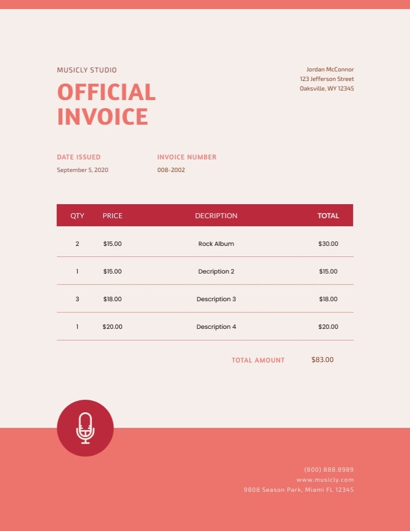 Invoice Template For Musicians