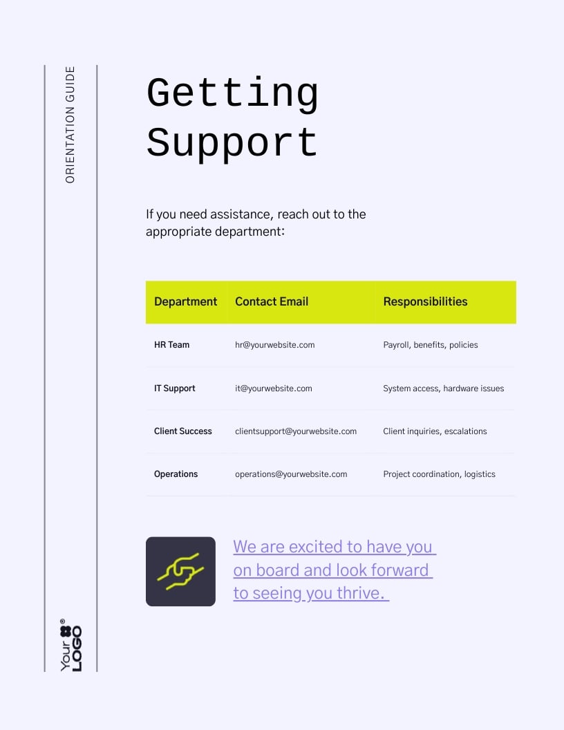 New Employee Orientation Guide Template | Visme