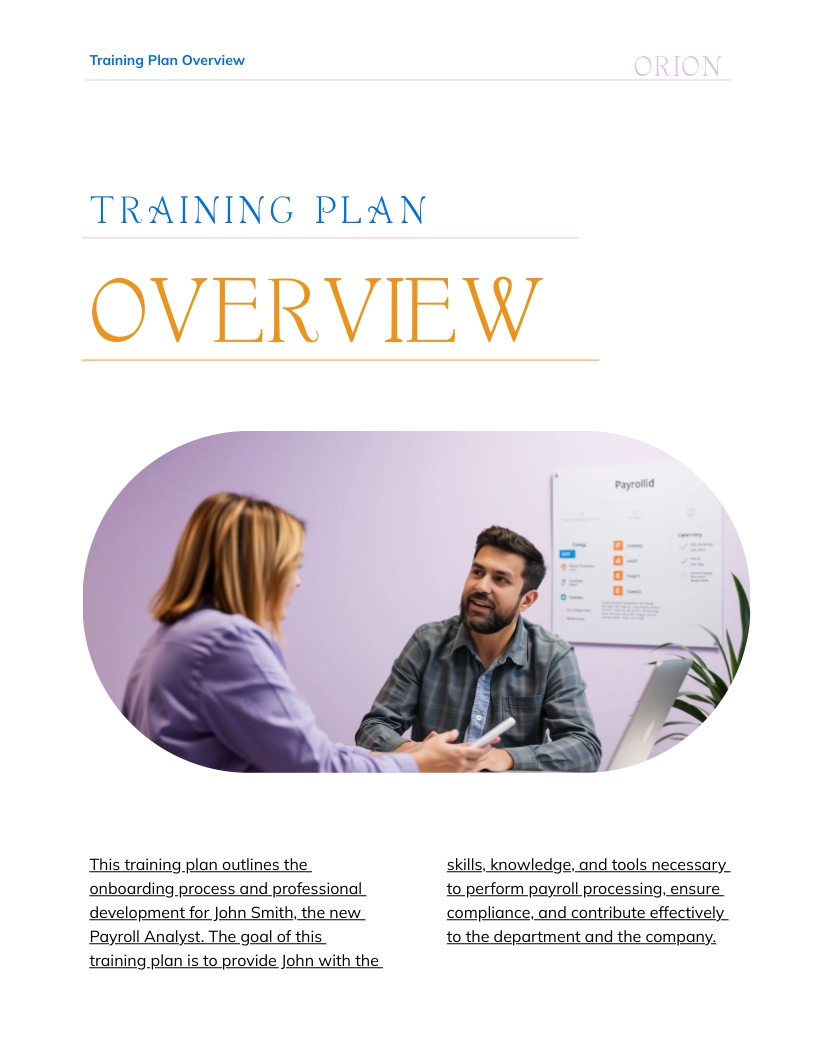 New Hire Payroll Analyst Training Plan Template | Visme