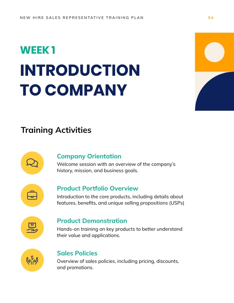 New Hire Sales Representative Training Plan Template | Visme