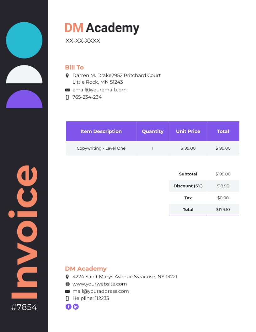 Online Course Invoice Template Visme