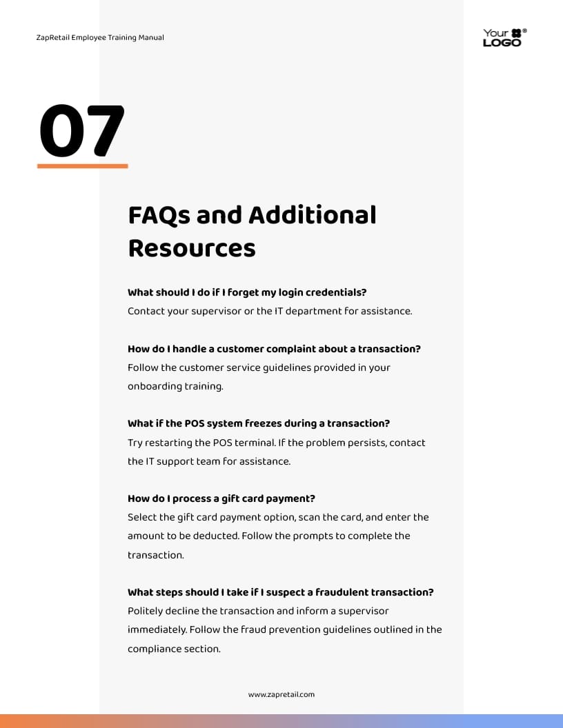 POS Employee Training Manual Template | Visme